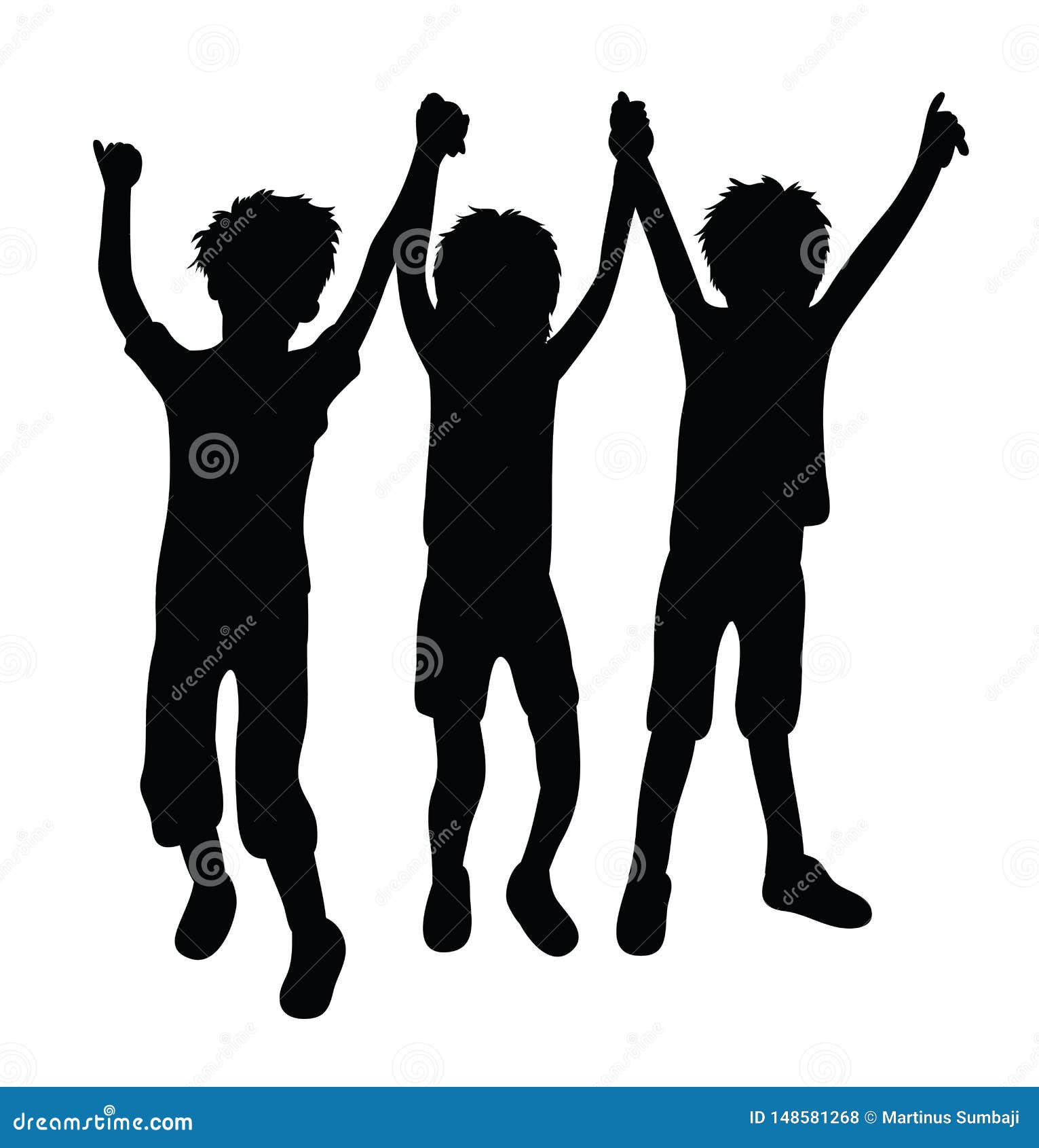 Trio Happy Kid Silhouettes, Art Vector Design Stock Vector ...