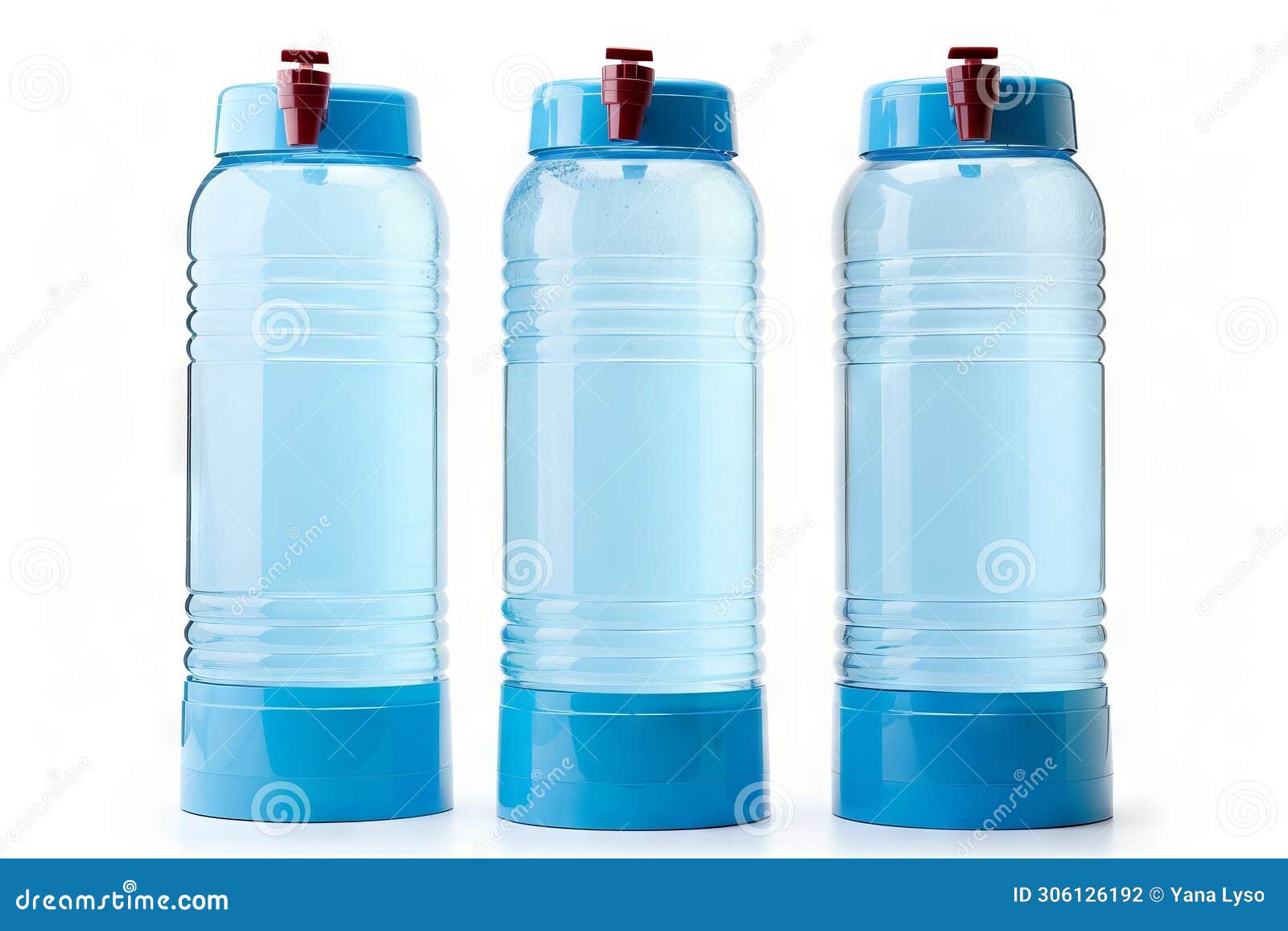 Trio of Blue Water Dispenser Bottles. Concept of Bulk Water Supply ...