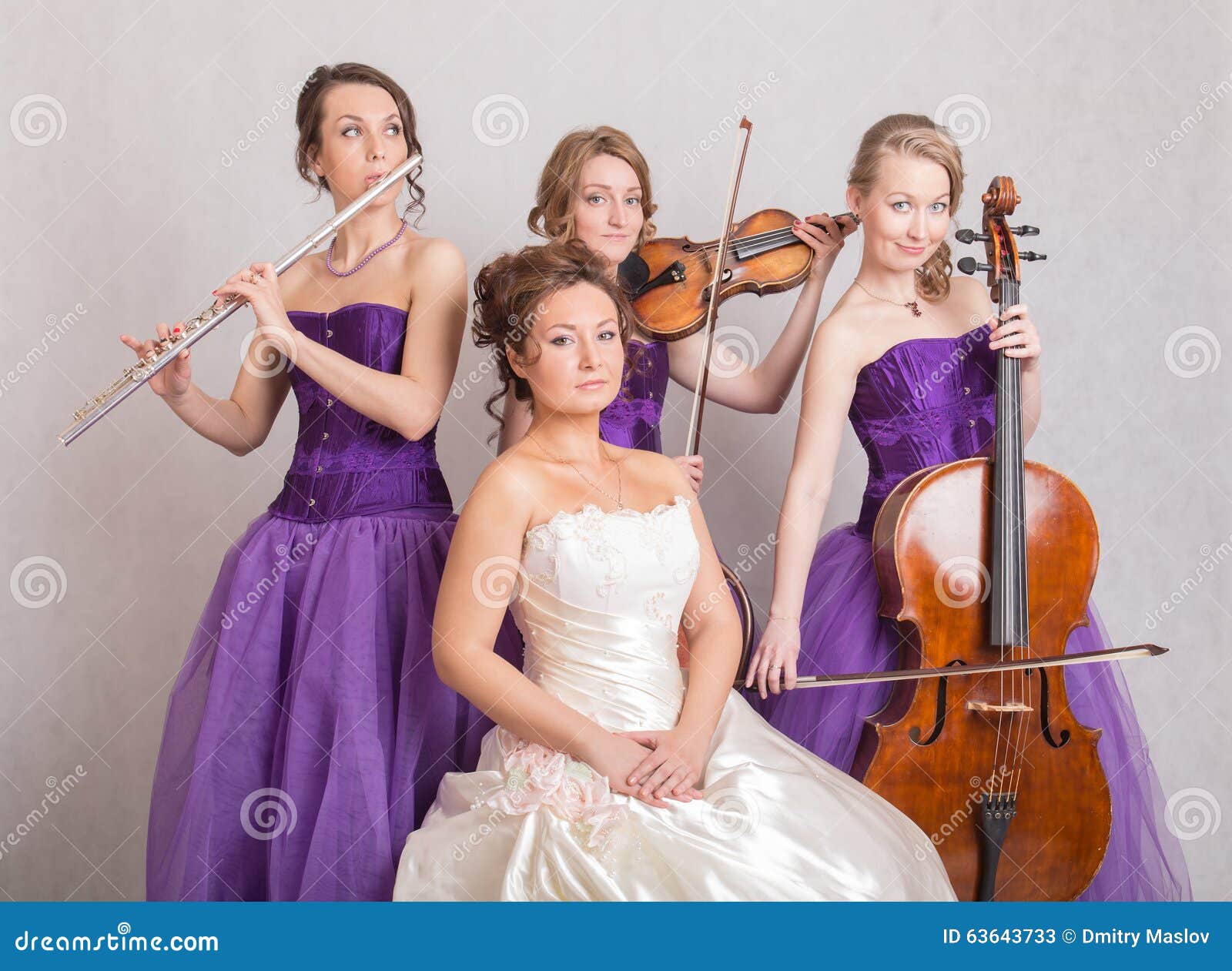 Trio and a bride stock image. Image of string, brown - 63643733