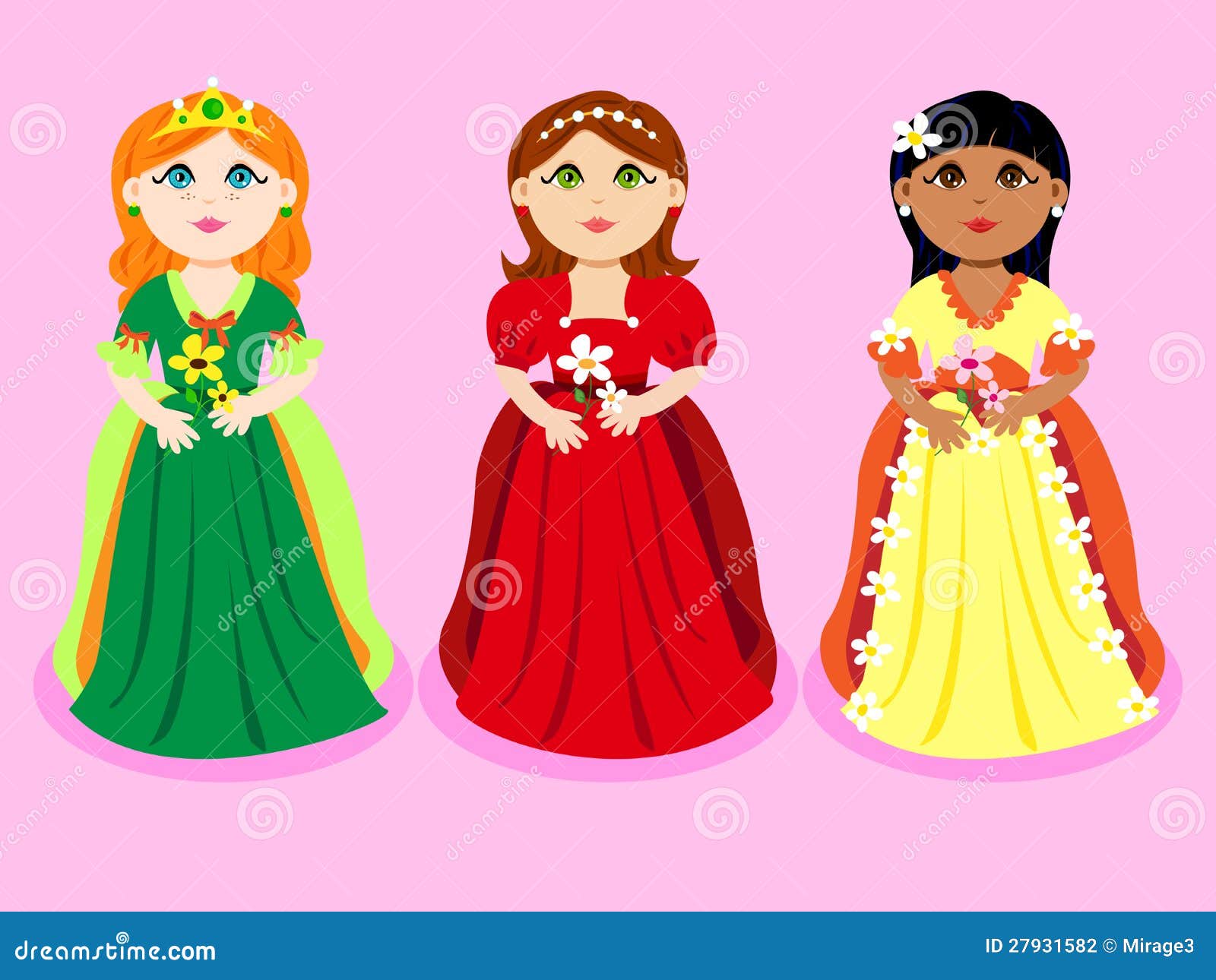 Trio of cartoon princesses stock vector. Illustration of pink - 27931582