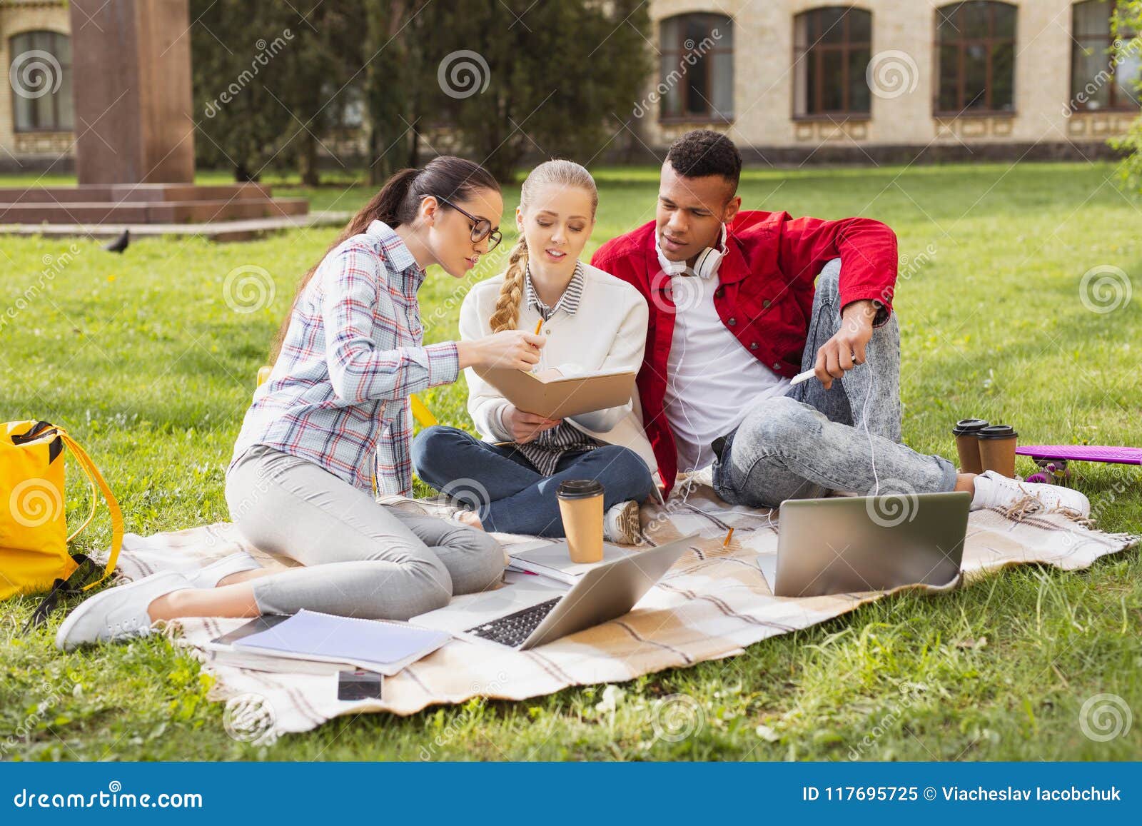 Trio of Diligent Students Feeling Engaged in Serious Project Stock ...