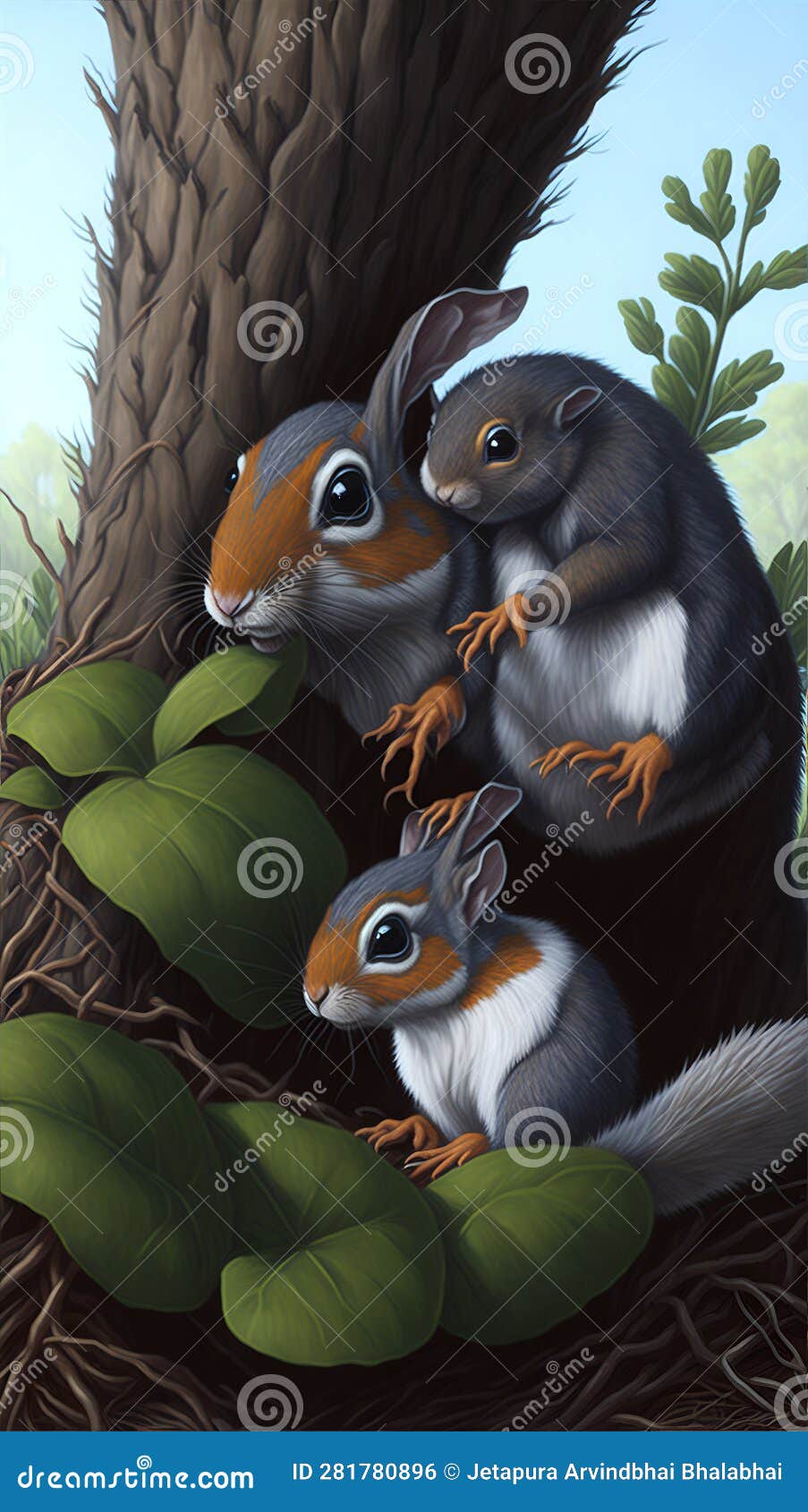 Trio of Furry Friends, Squirrel Rabbit, AI Generative Stock ...