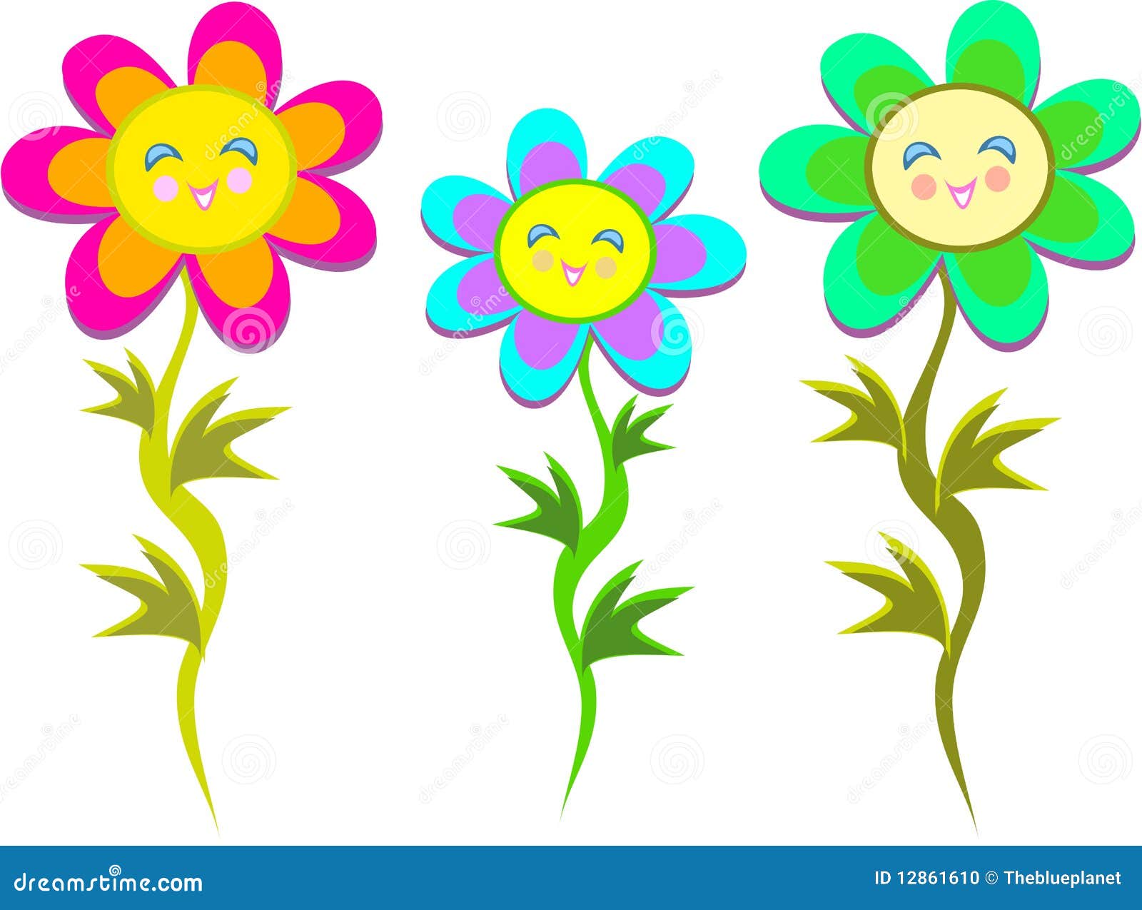 Trio of Happy Flowers stock vector. Illustration of smile - 12861610