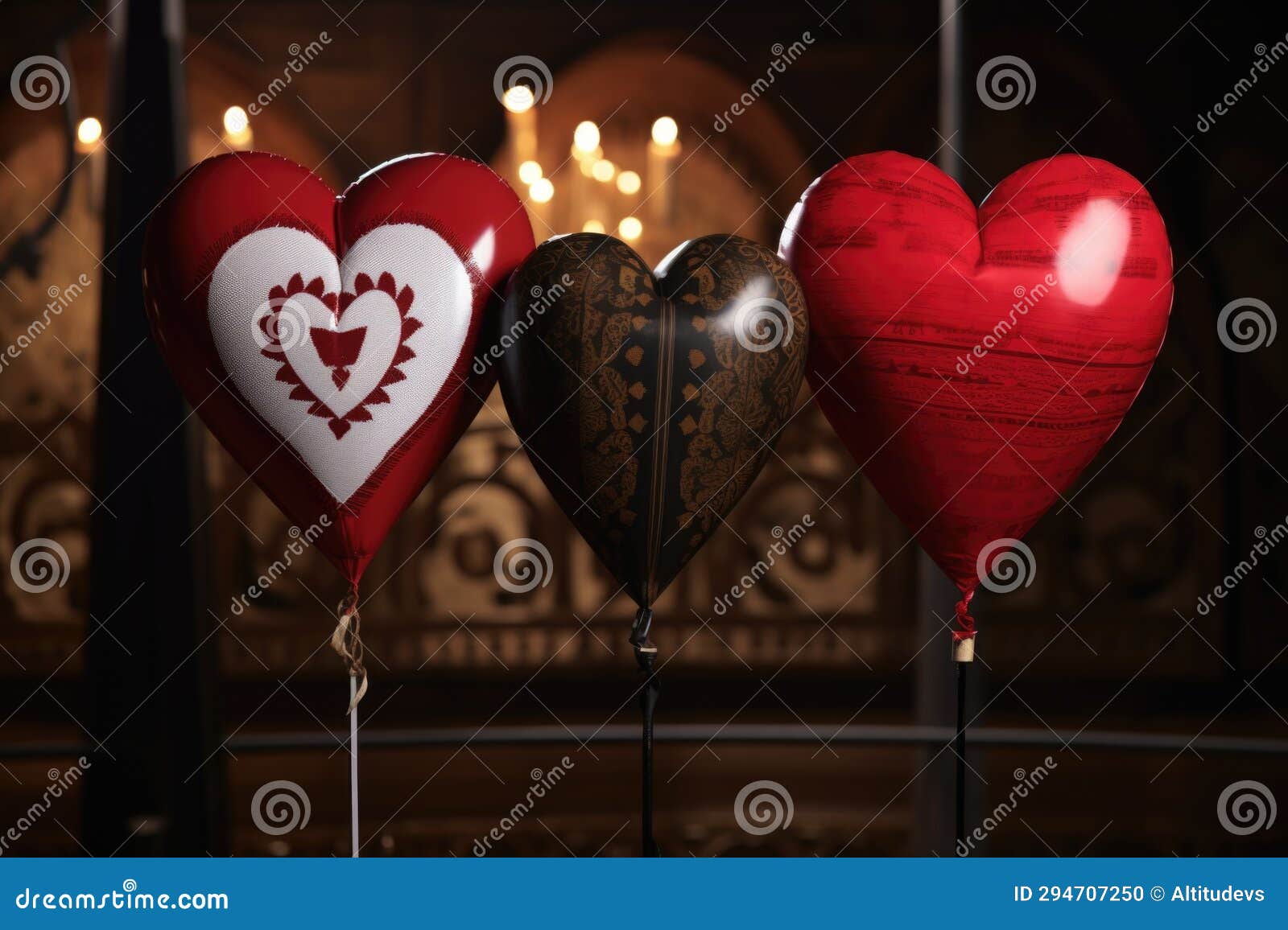 A Trio of Heart-shaped Balloons with Various Cultural Elements Stock ...