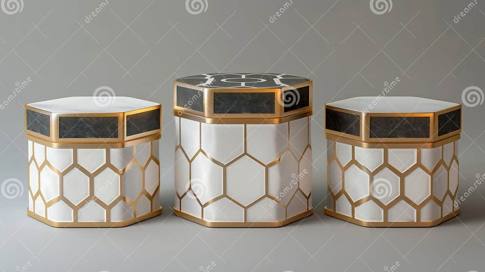 A Trio of Hexagonal Storage Boxes Featuring Geometric Patterns in ...