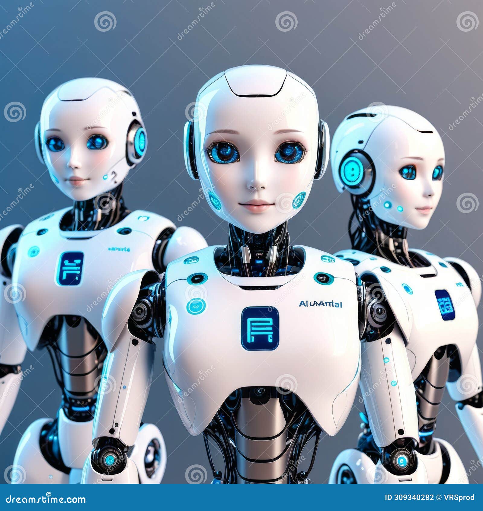 Trio of Humanoid Robots stock photo. Image of humanlike - 309340282