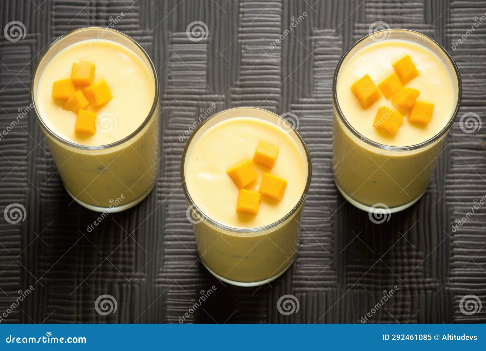 Trio of Mango Lassi in an Arranged Square Pattern on a Checkerboard ...