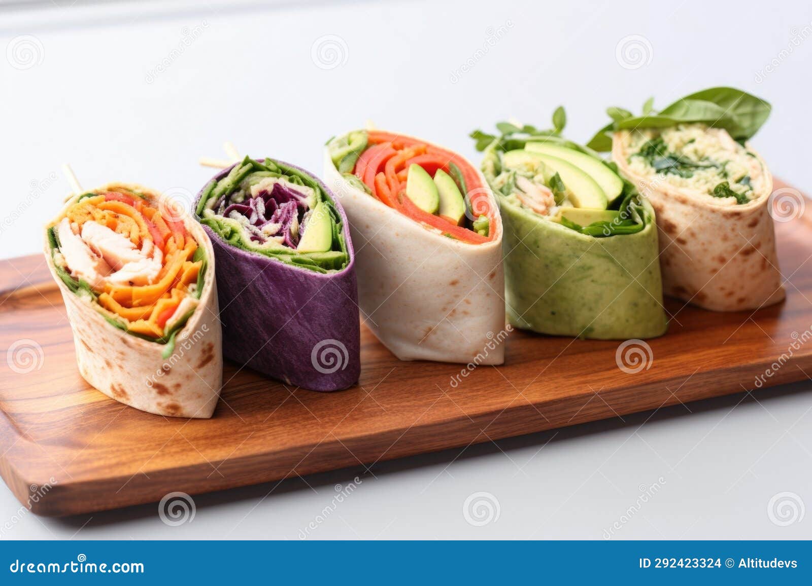 Trio of Mini Wraps with Different Fillings on a Long Tray Stock ...