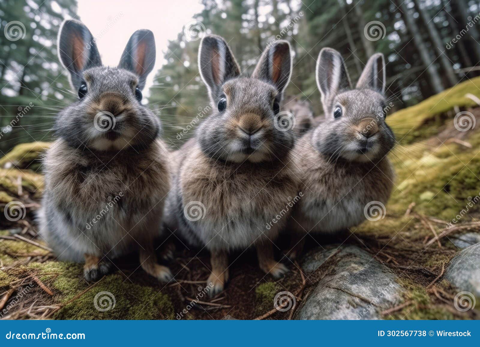 Trio of Rabbits Sitting Side by Side and Looking at the Camera. AI ...