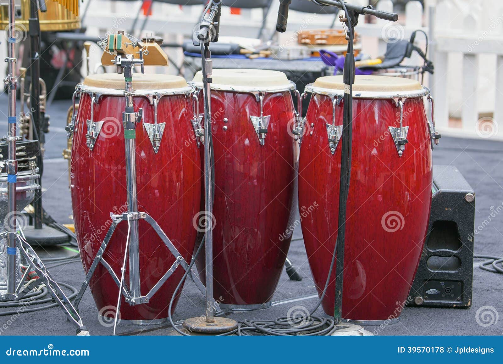 Trio of Red Conga Drums stock photo. Image of latin, musical - 39570178