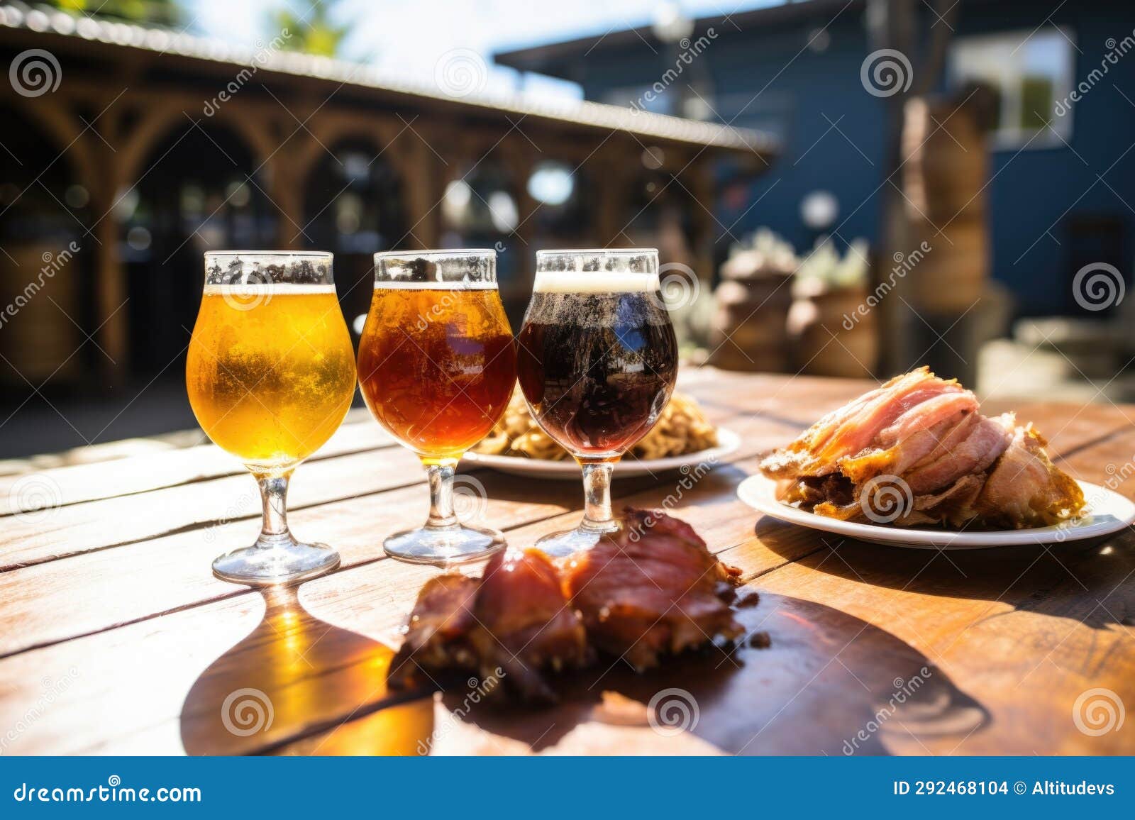 Trio of Saison Beers with Barbecue in Background Stock Photo - Image of ...