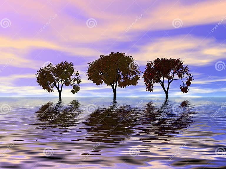 Trio trees. Sunset stock illustration. Illustration of nature - 1149793