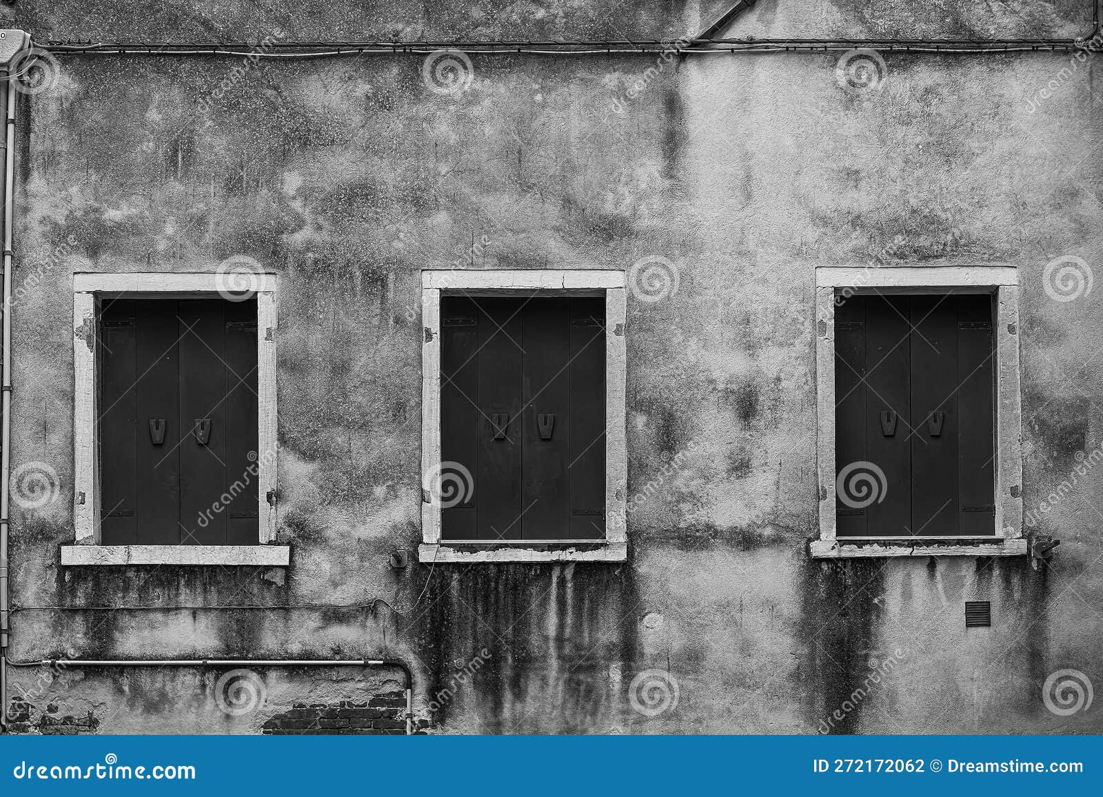 Three Windows on the Old Building in Black and White Stock Photo ...