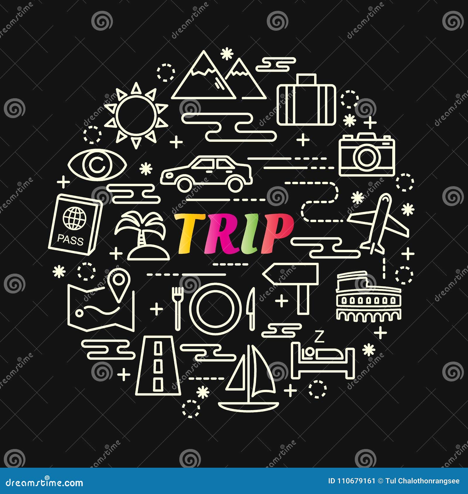 Trip Colorful Gradient with Line Icons Set Stock Vector - Illustration ...