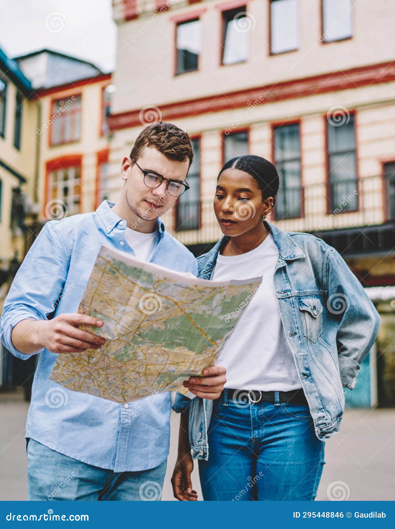 Trip of Multicultural Couple in Love in New City Stock Photo - Image of ...