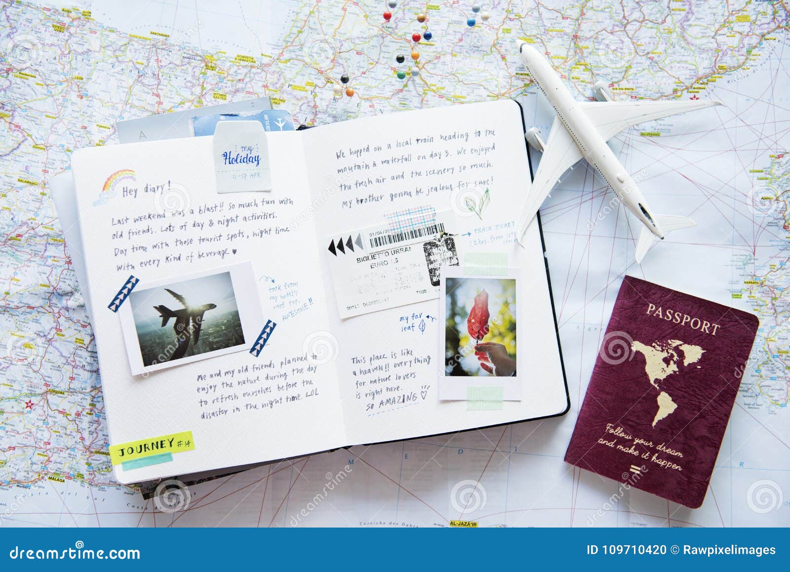 Trip Planning with Map Diary Stock Photo - Image of device, isolated ...
