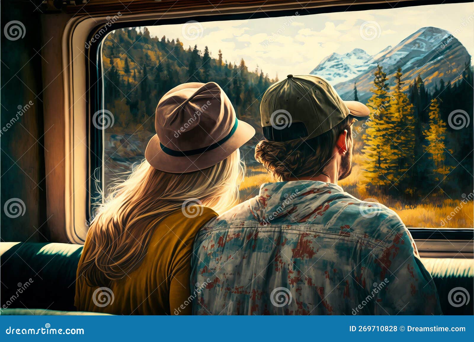 A Trip on a Scenic Train Back View (Generative AI) Stock Illustration ...