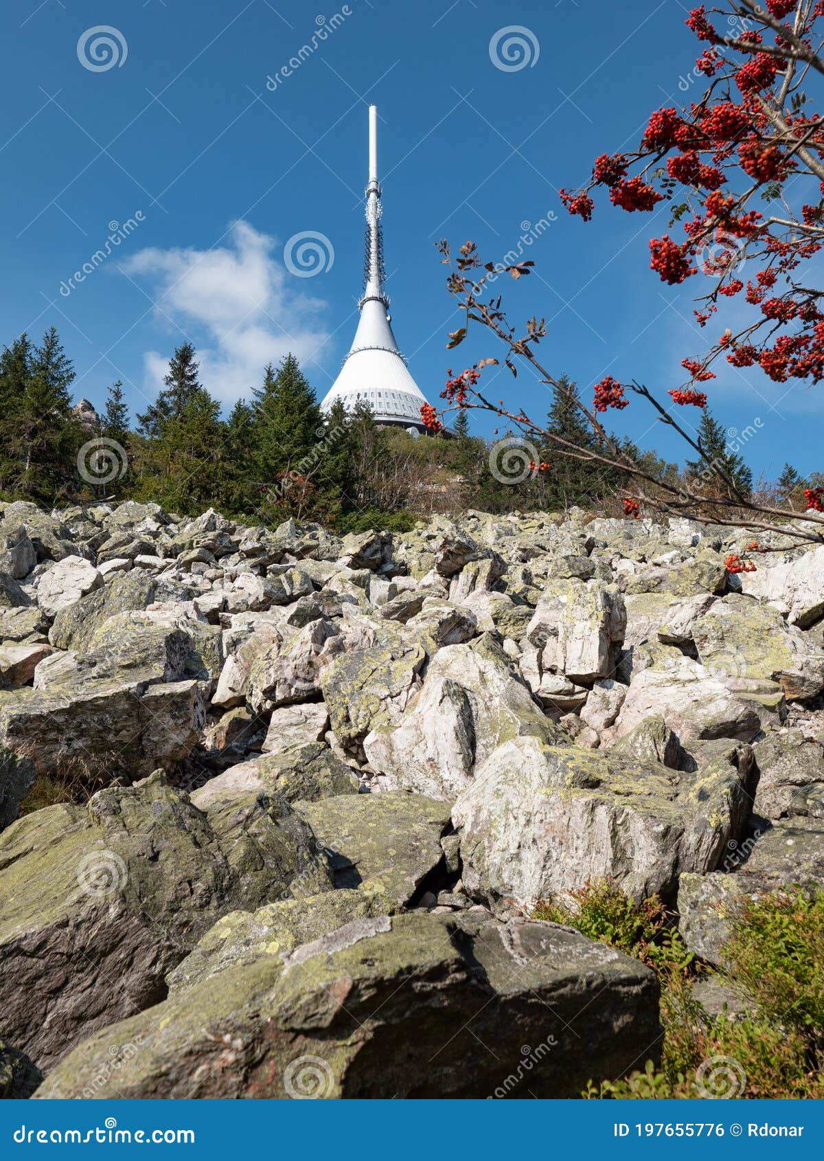 Trip To Jested Mountain with Popular Jested Tower Stock Photo - Image ...