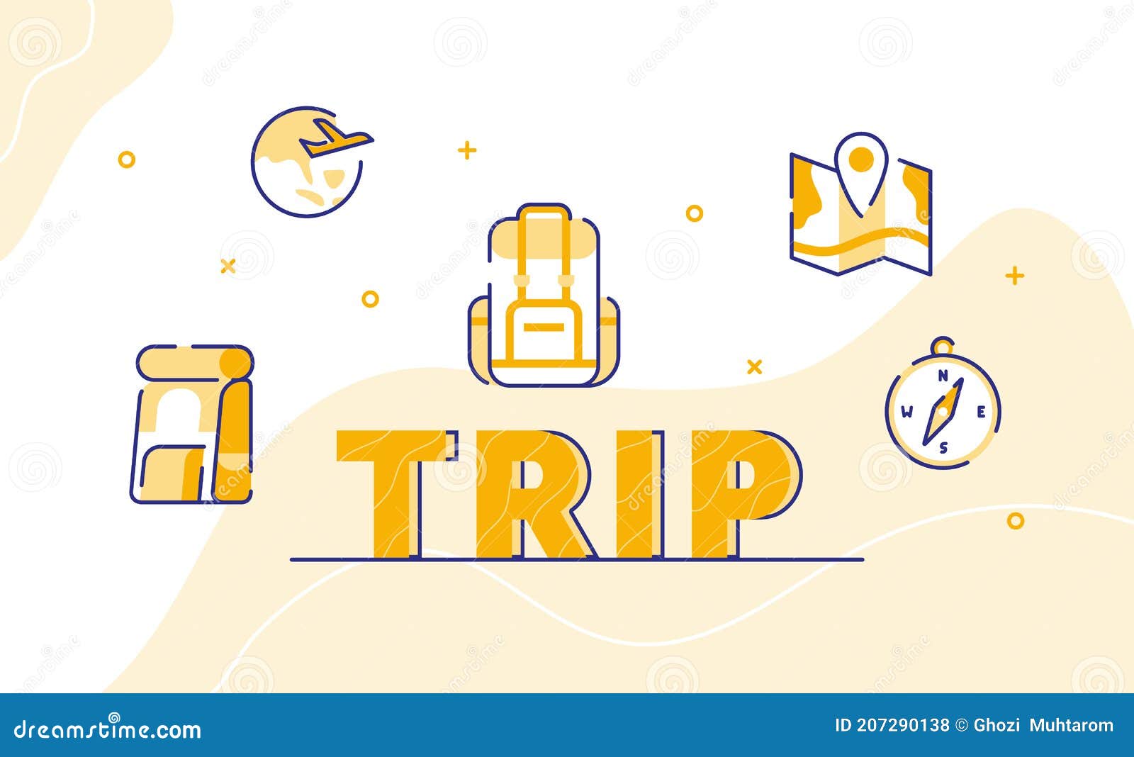 Trip Typography Word Art Background of Icon Backpack Compass Pointer ...