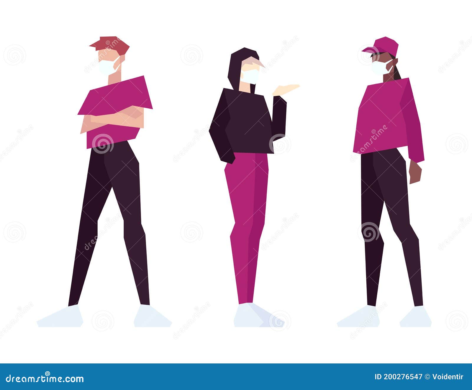 Set of Low Poly Slim People in Masks Stock Vector - Illustration of ...