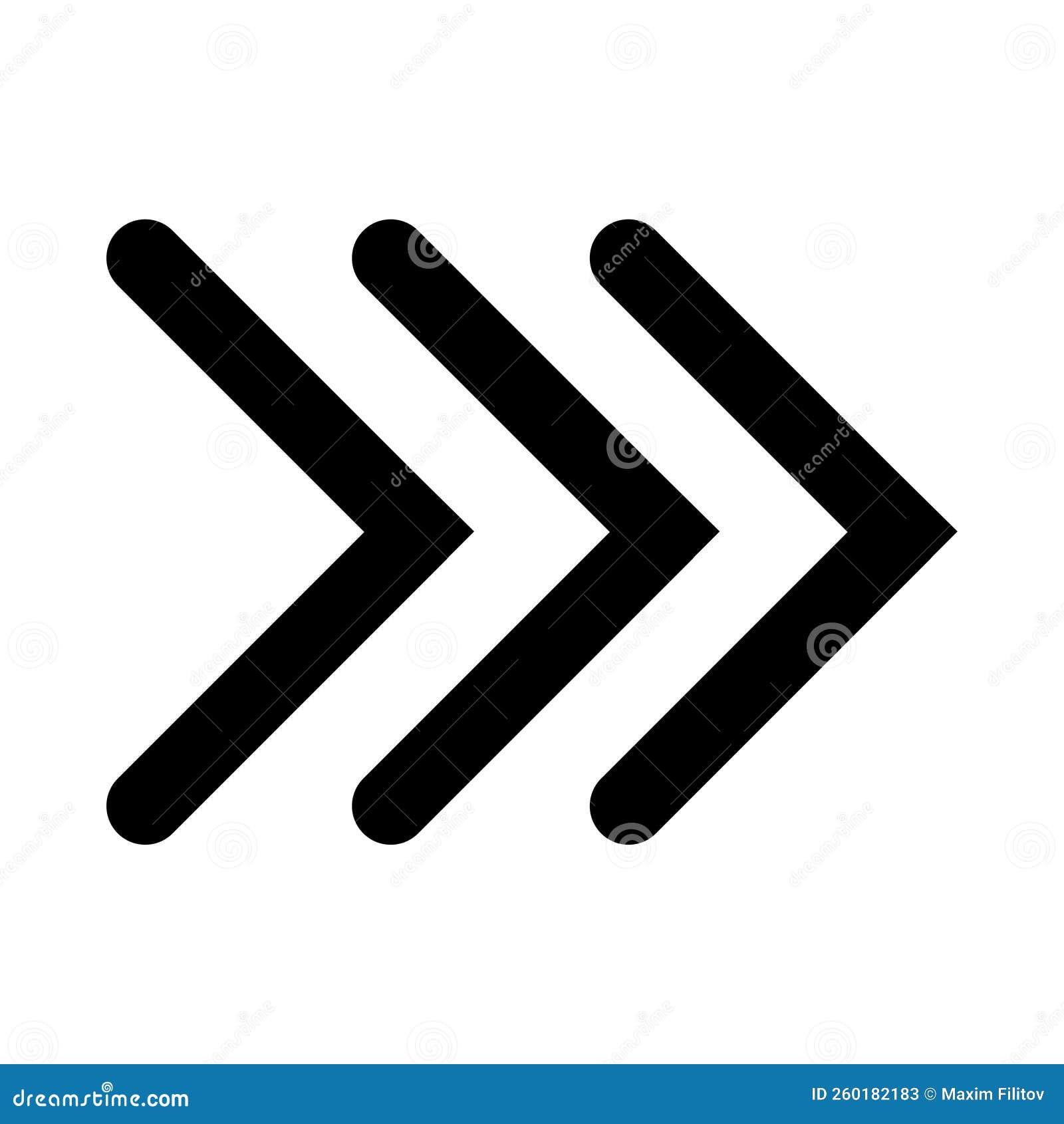 Triple Arrow Pointer with Rounded Edges. Three Black Thin Arrows. Icon ...