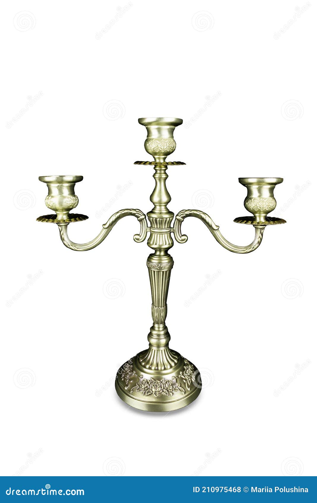 Triple Bronze Candelabrum with Three Candlesticks, Isolated on White ...