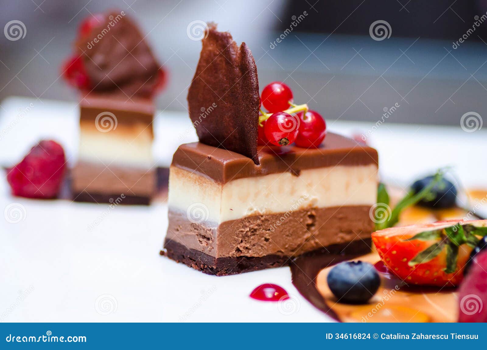 Triple chocolate dessert stock photo. Image of blackberries - 34616824