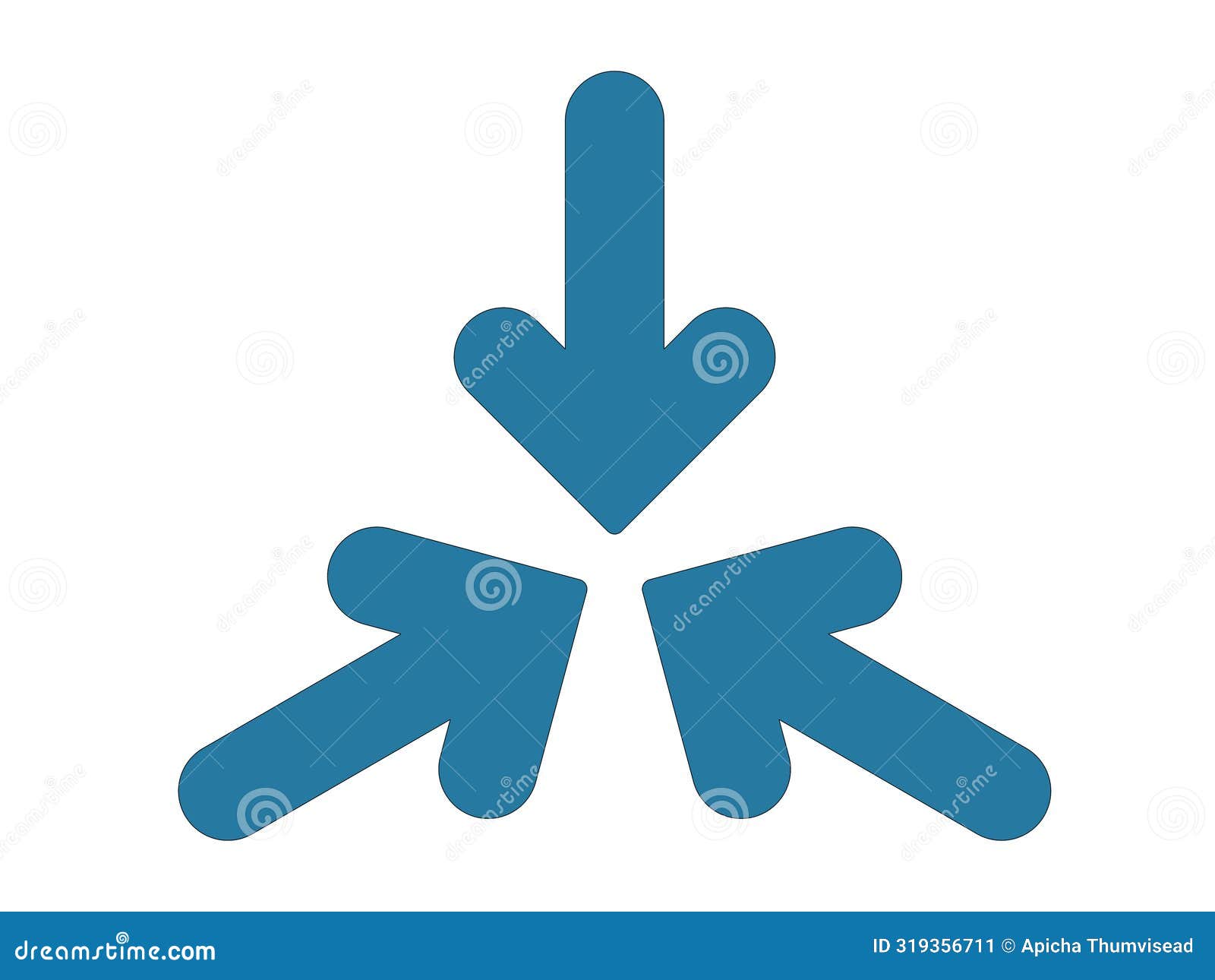 Triple Collide Arrows Vector Icon. Style is Flat Symbol, Blue Color ...