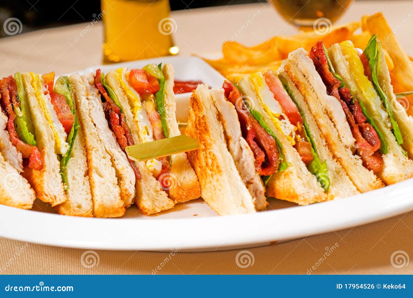 Triple Decker Club Sandwich Stock Photo - Image of green, fries: 17954526