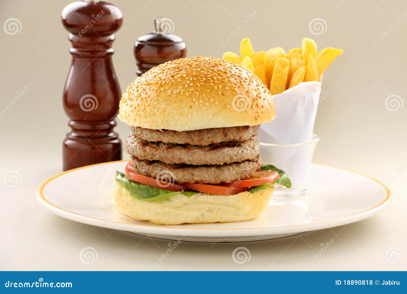 Triple Decker Hamburger stock photo. Image of flavorful - 18890818