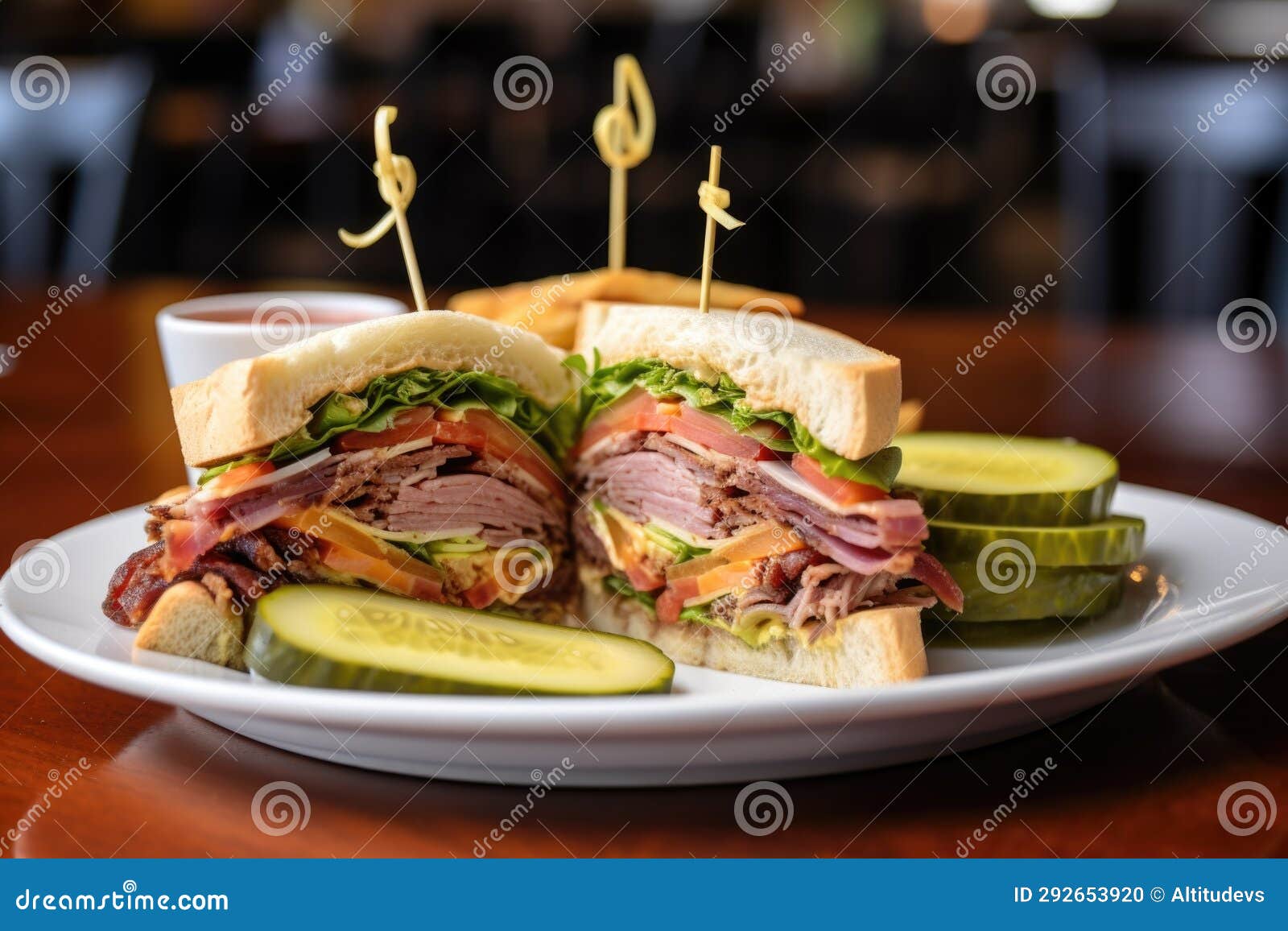 Triple Decker Sandwich with a Dipping Sauce on the Side Stock Photo ...