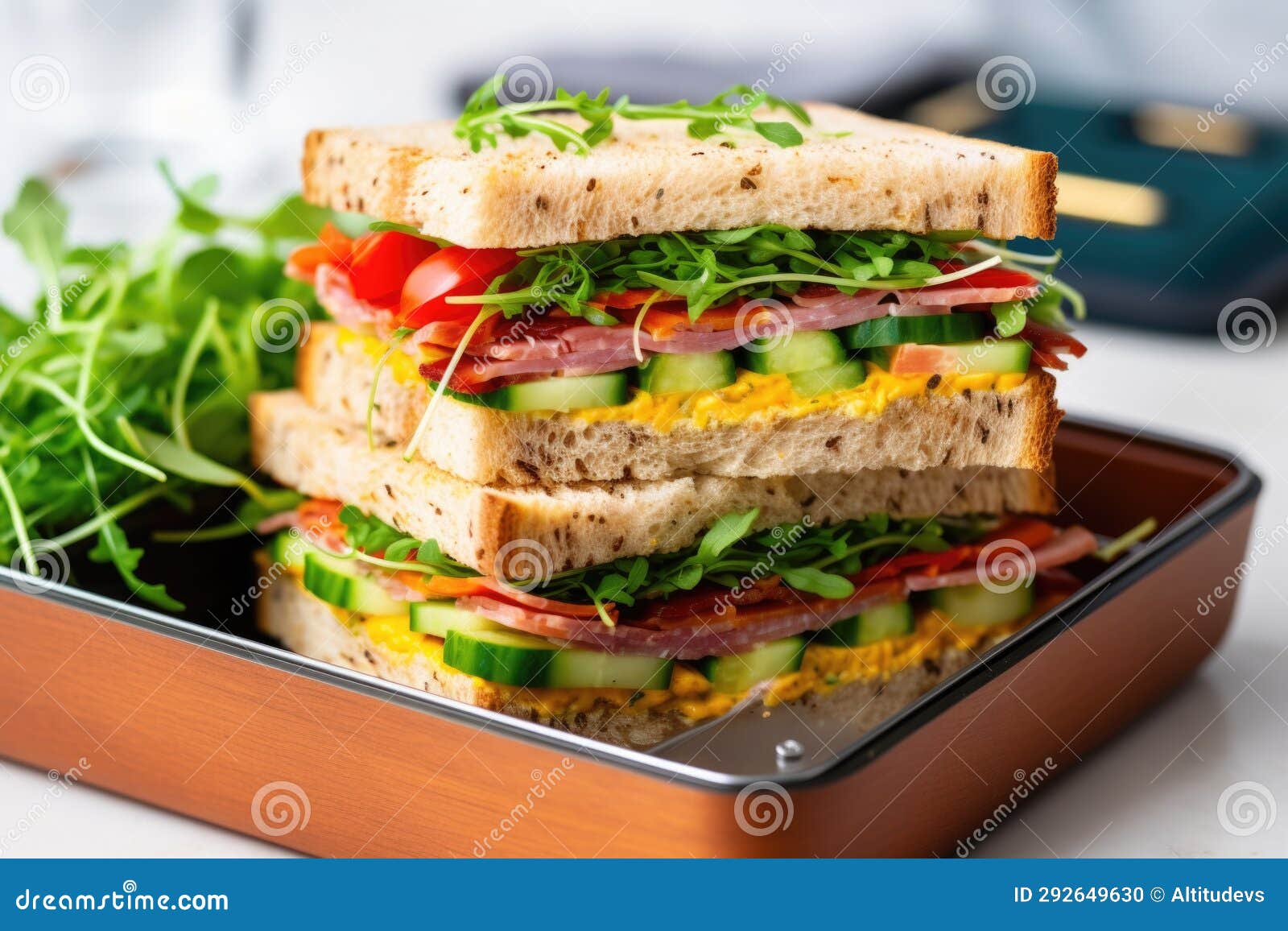 A Triple Decker Sandwich Presented in a Lunch Box Stock Photo - Image ...