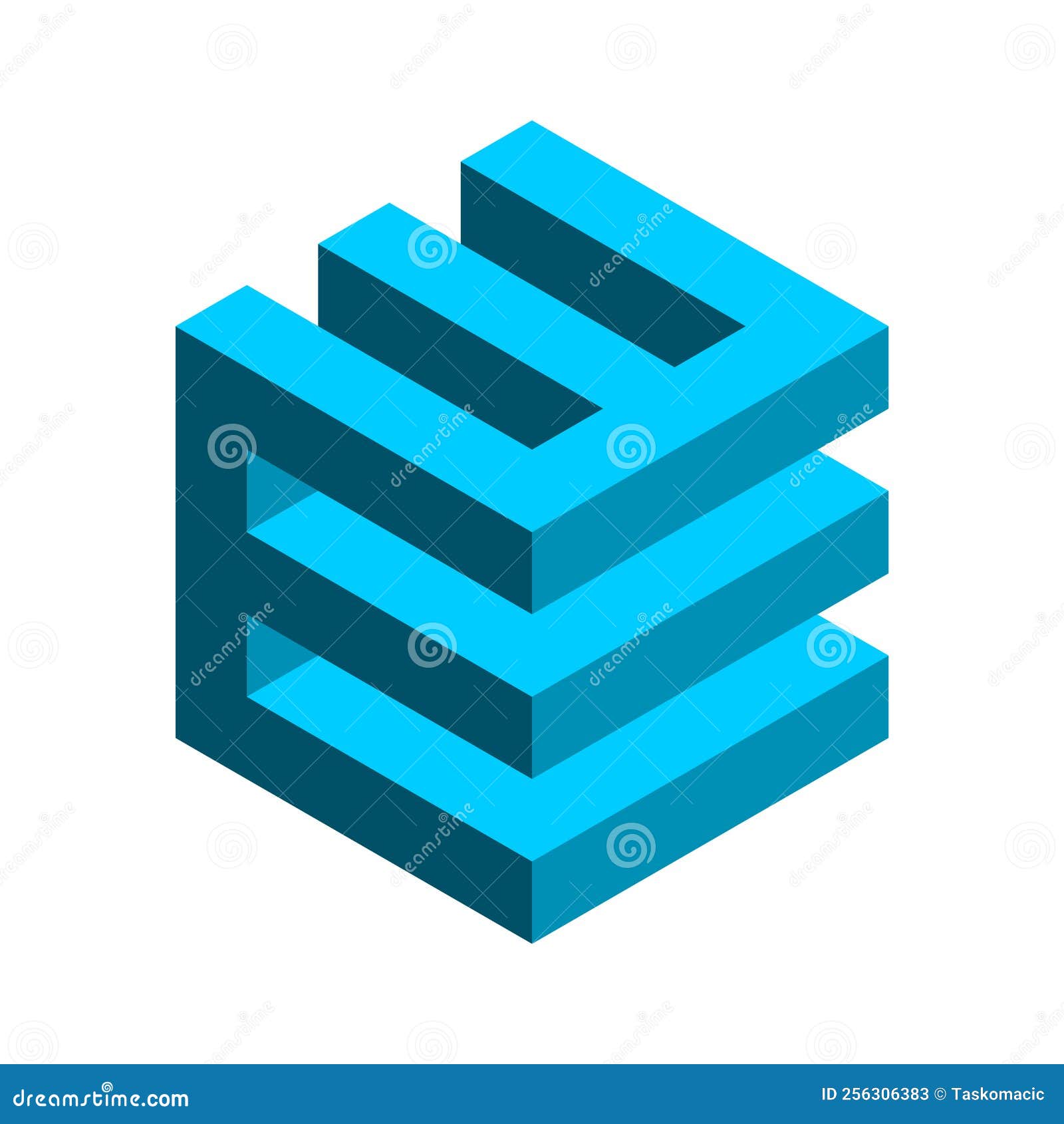 Triple E Cube Logo. 3D Letter E Cube. Blue Geometric Hexagon Shape ...