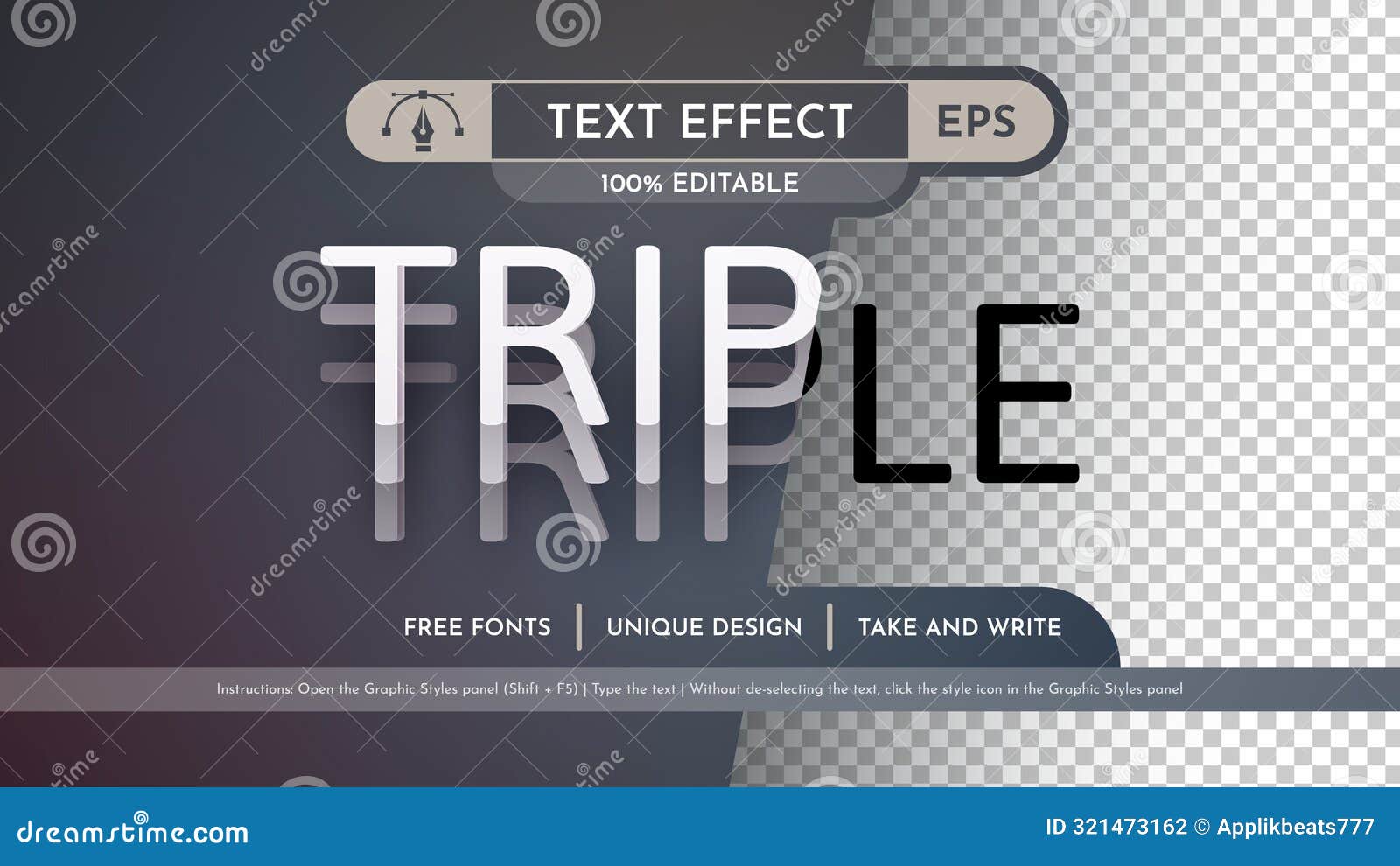 Triple - Editable Text Effect, Font Style Stock Vector - Illustration ...
