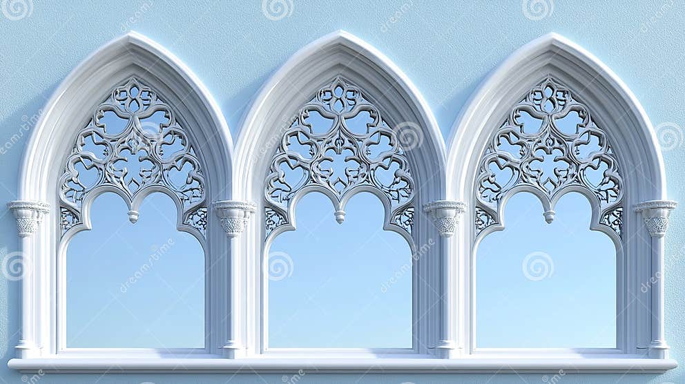 Triple Gothic Arch Windows, Sky Background, Architectural Design ...