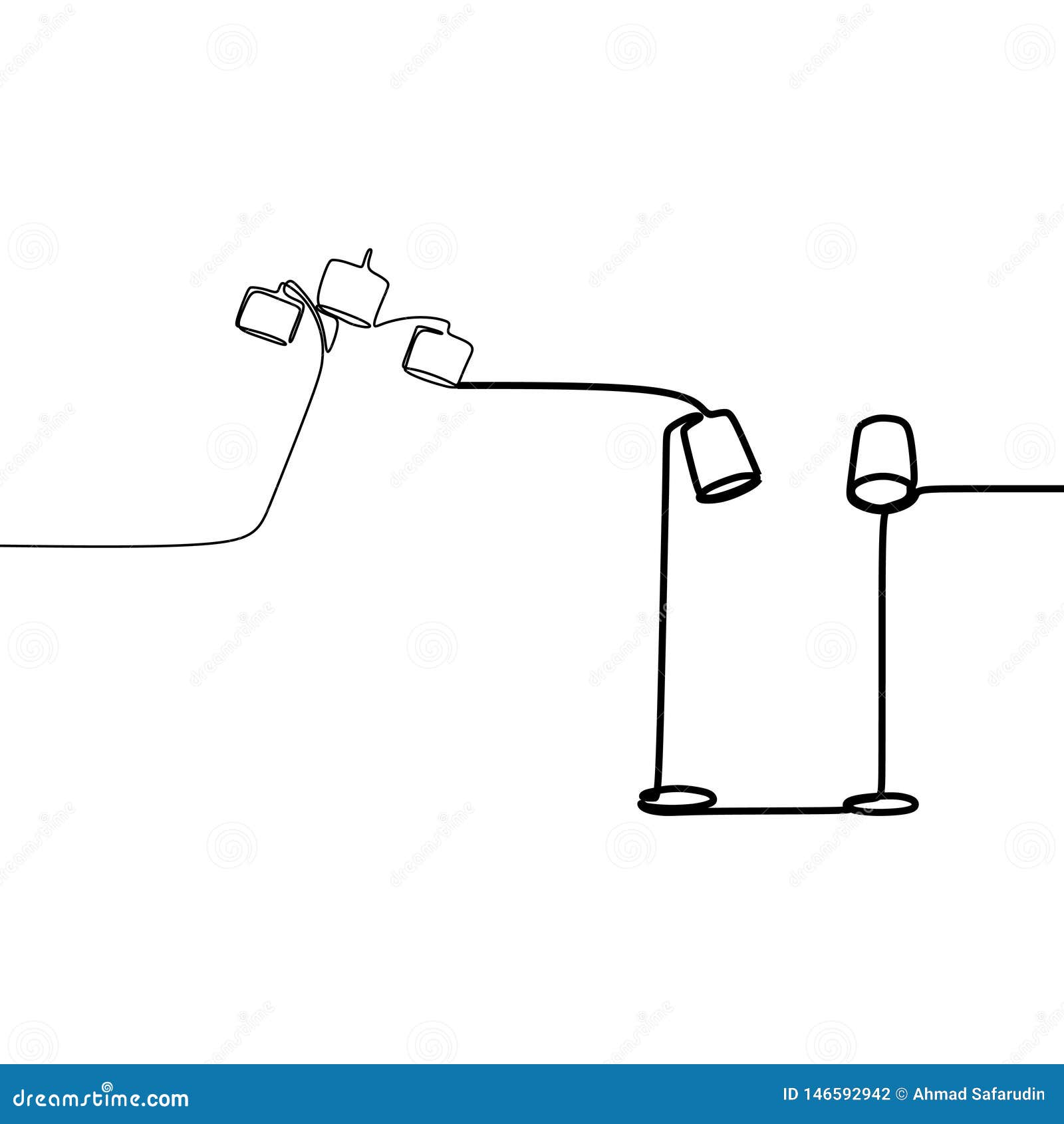 Triple Lamp And Double Lamp Continuous Line Illustration Of Lamp Set ...