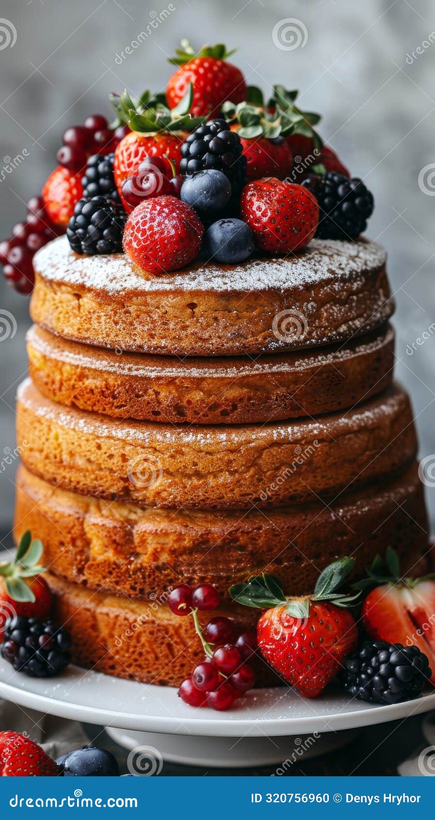A Triple Layer Cake Topped with Vibrant Fresh Berries, Creating a ...