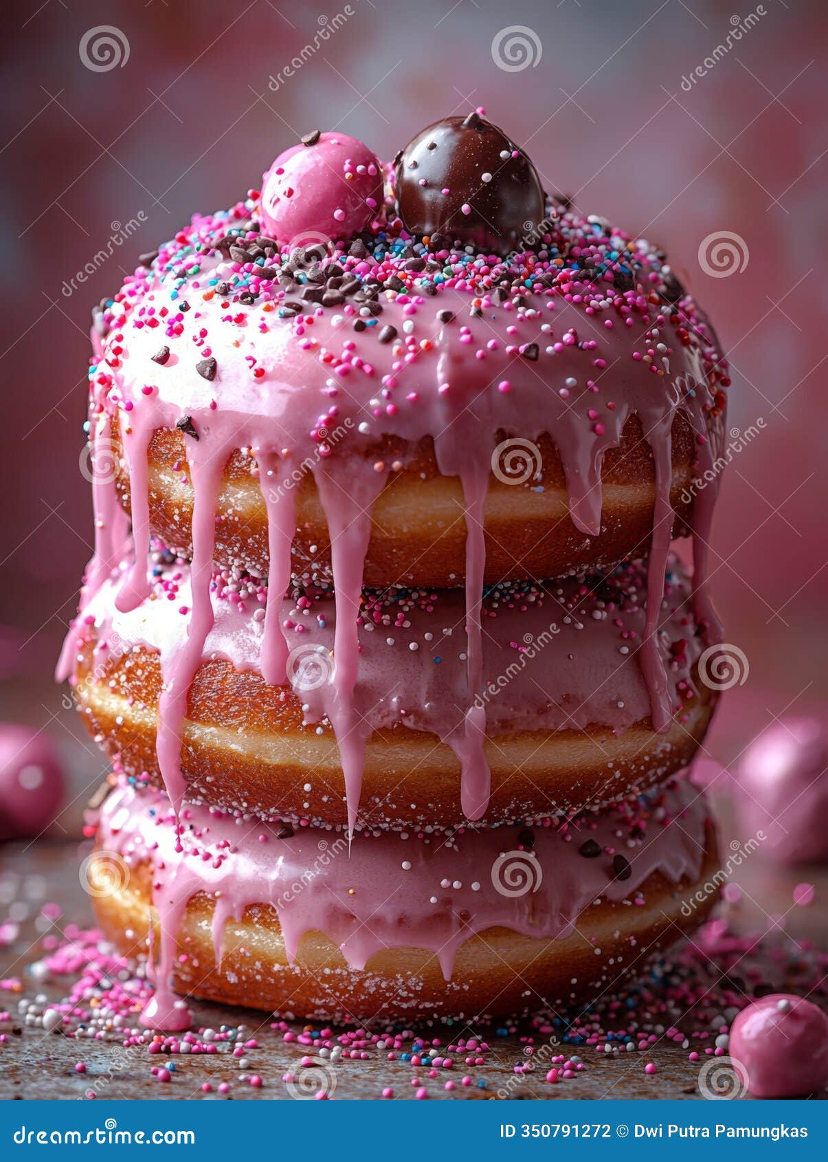 Triple Layer Donut Stack with Pink Icing and Sprinkles Delight Stock ...