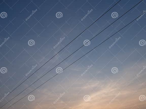 Triple power cables stock image. Image of horizon, sunset - 71538031