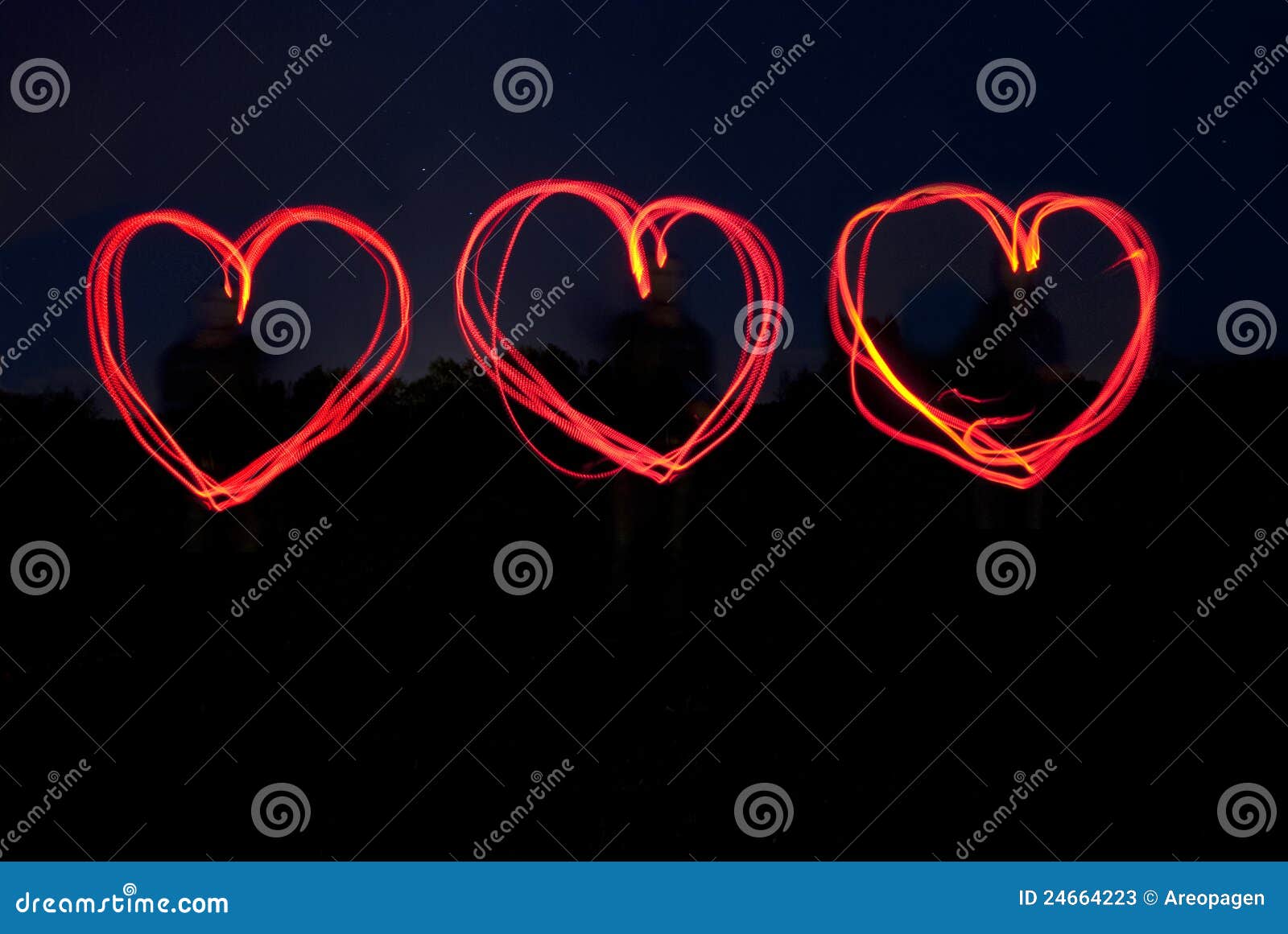 Triple Red Hearts Shining in the Night. Stock Image - Image of mothers ...