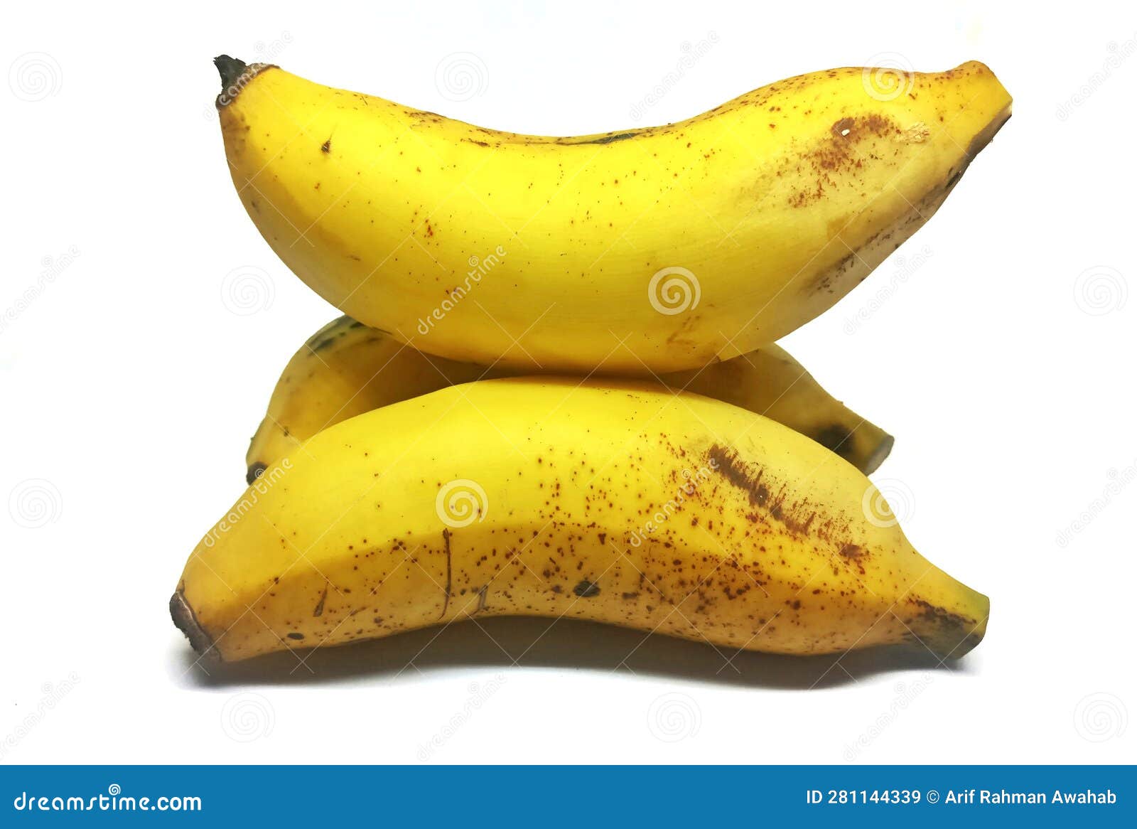 Triple Ripe Bananas on White Background Stock Image - Image of dieting ...