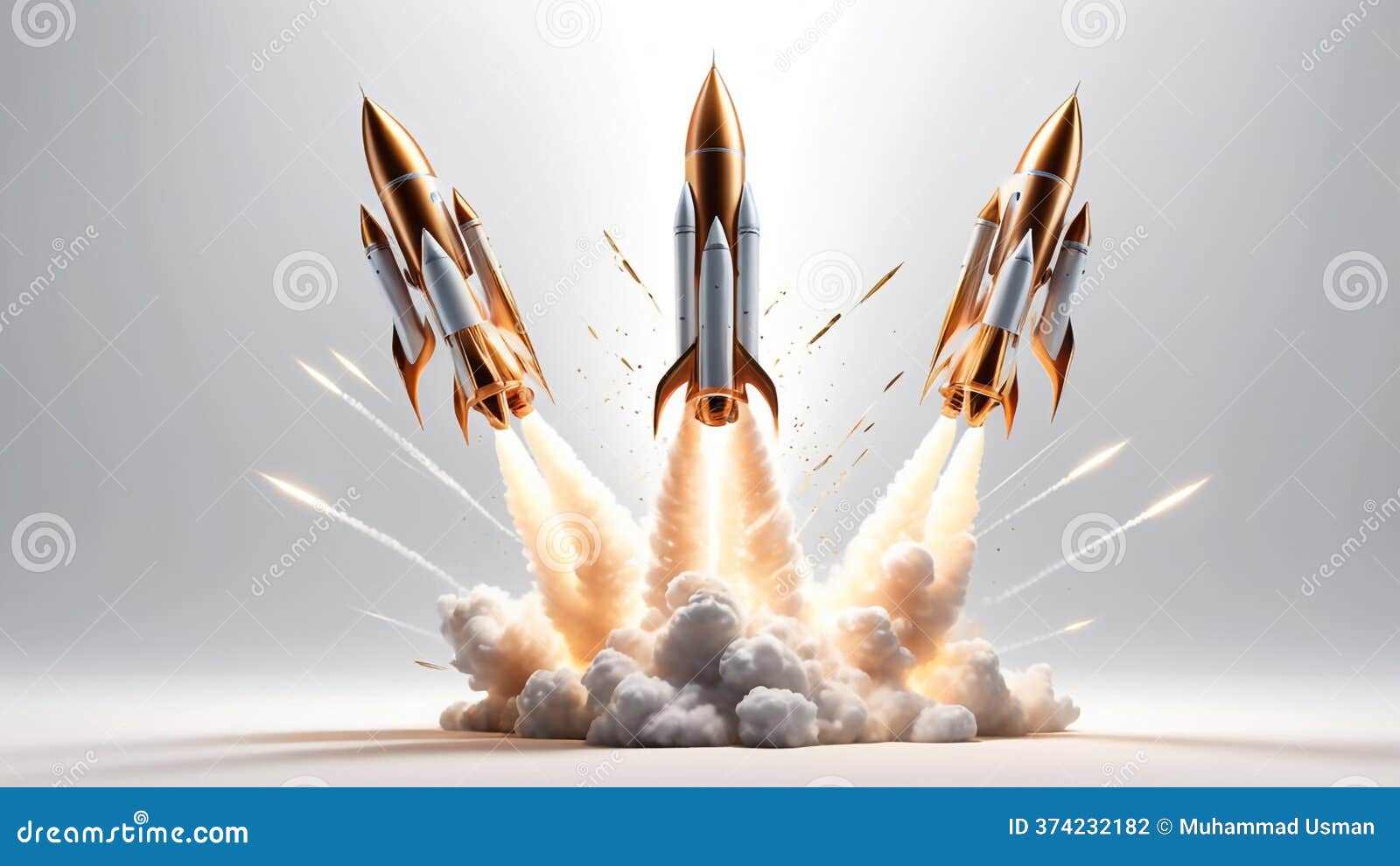 White Rockets With A Red Rocket Leading, Symbolizing Distinction And ...