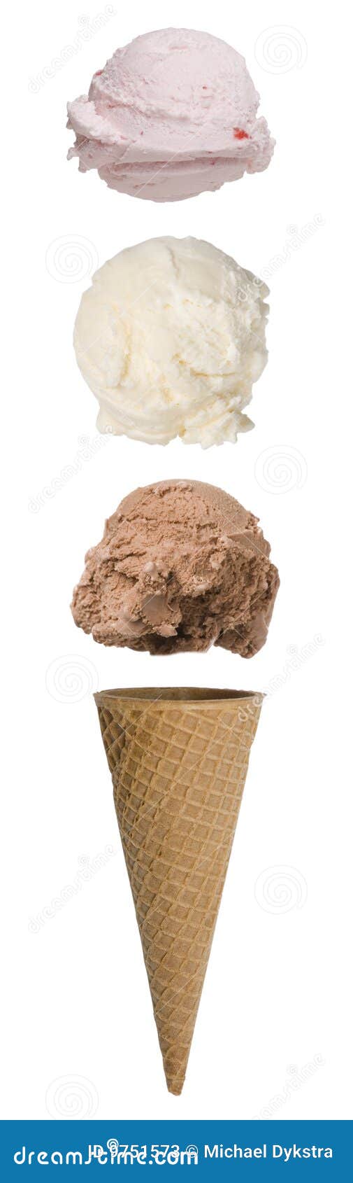 Triple Scoop Ice Cream Cone Stock Image - Image of cold, cone: 9751573