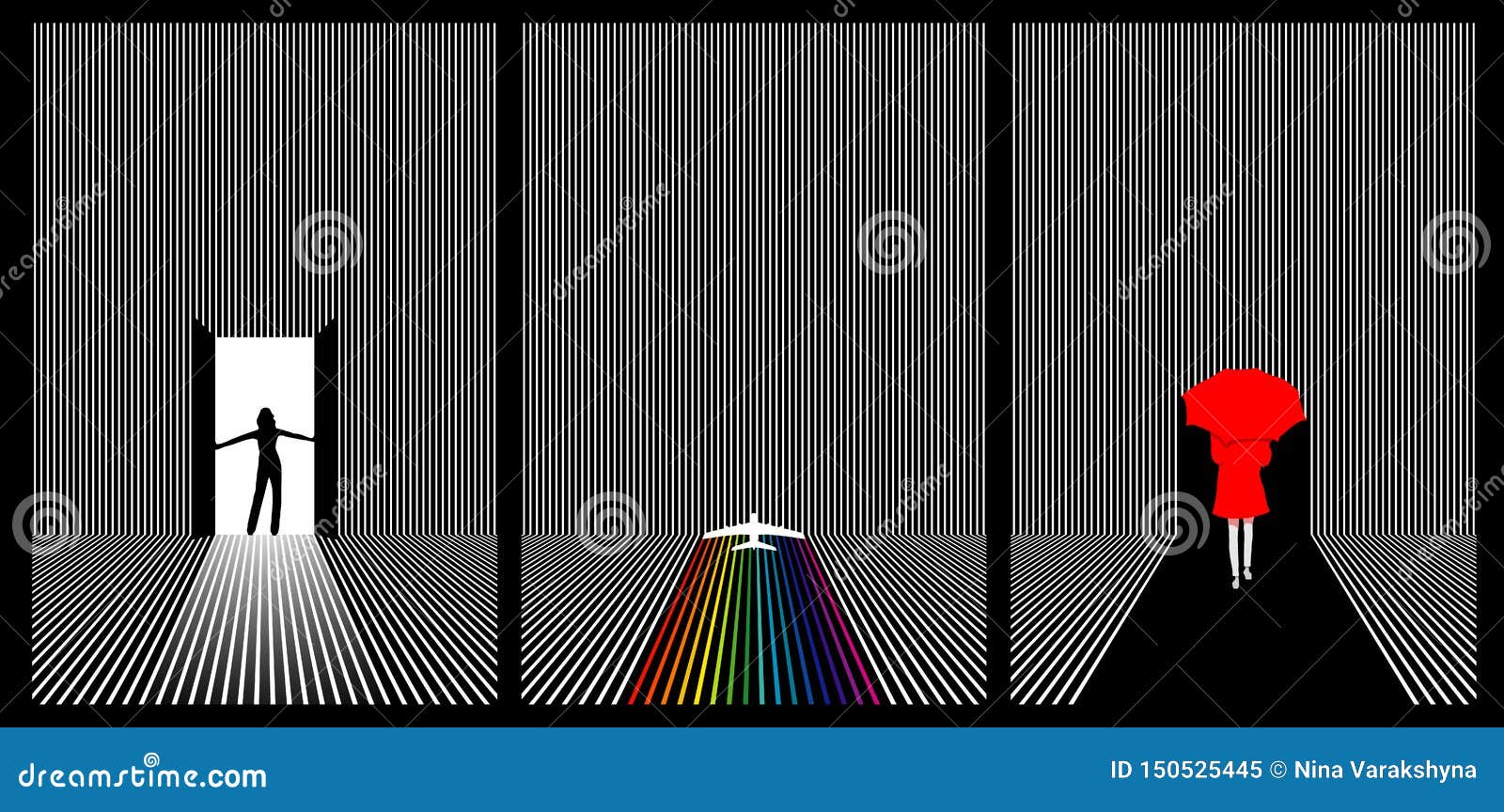 Triple Set of Vector Line Art Stock Vector - Illustration of futuristic ...
