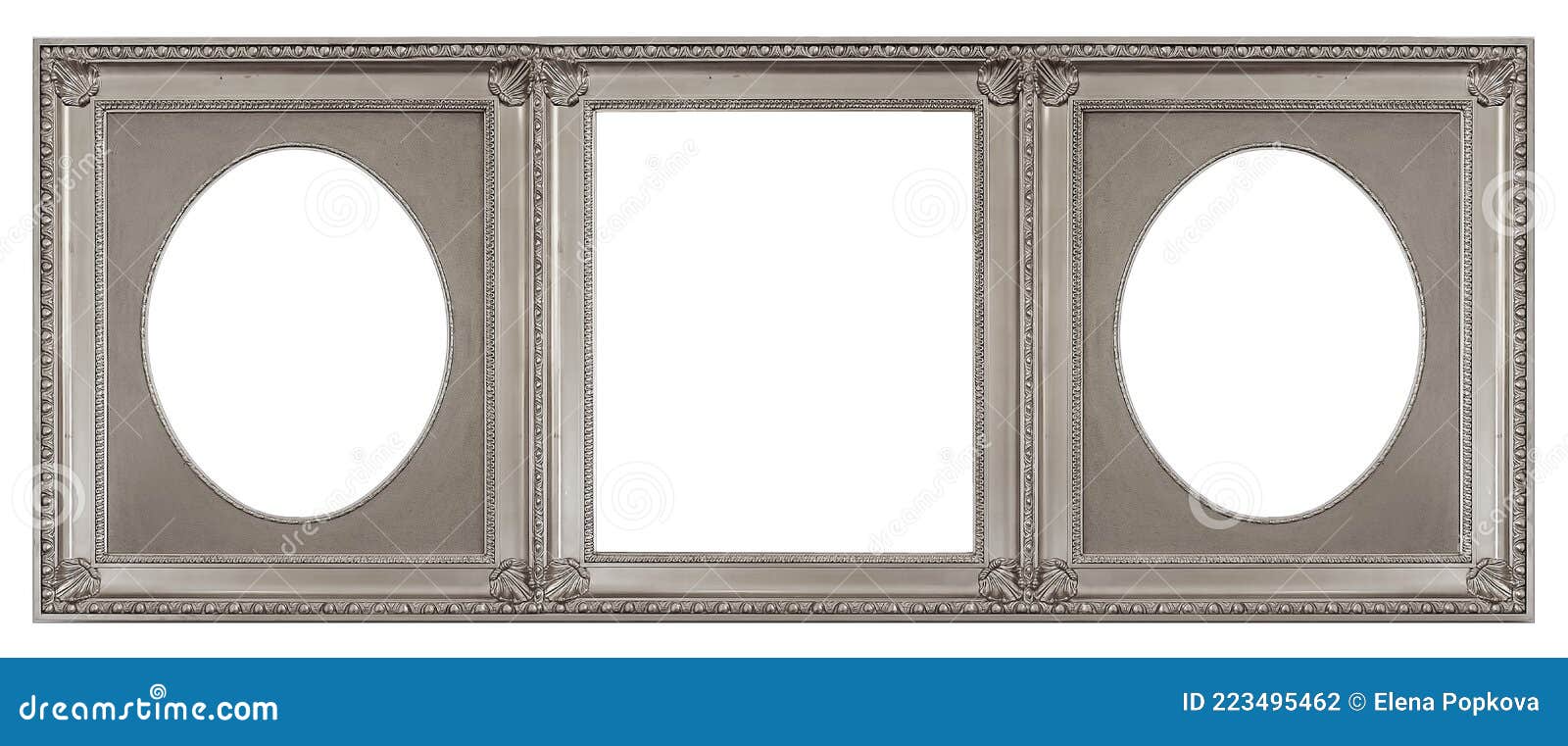 Triple Silver Frame Triptych for Paintings, Mirrors or Photos Isolated ...