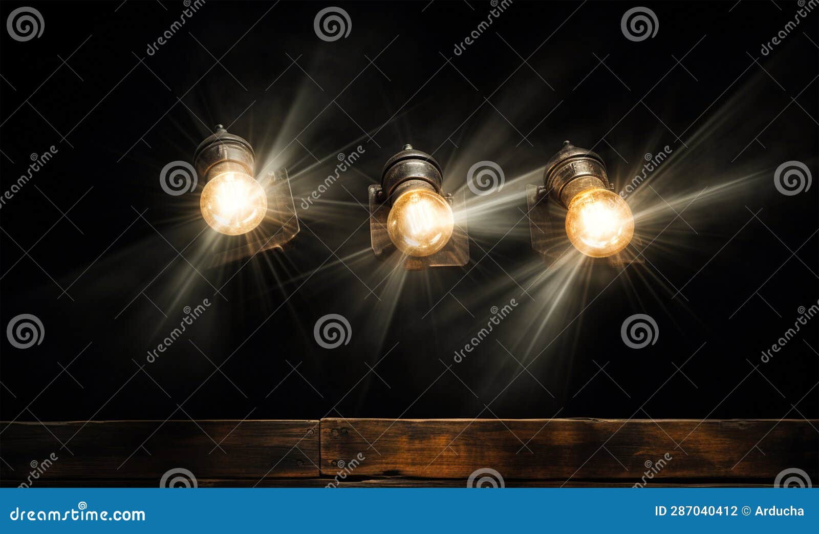 Triple Spotlight On Brick Wall, Dark Background, Texture, Brickwork ...