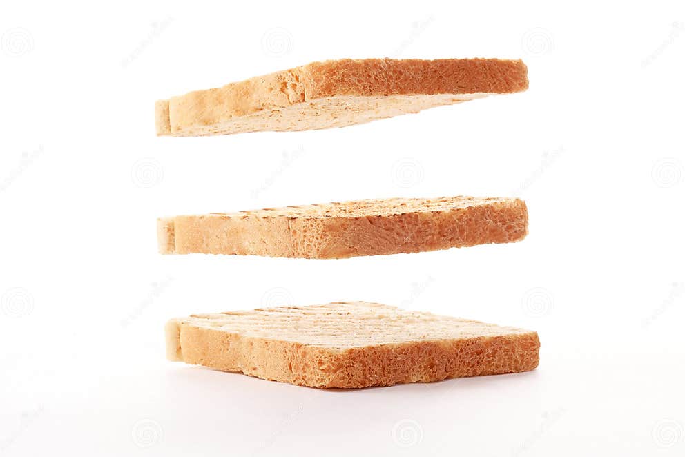 Triple Toast Bread Fly,float on White Background Stock Image - Image of ...