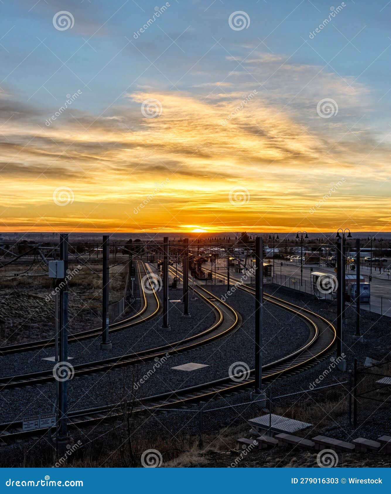 Triple Train Tracks Leading To the Sunrise. Stock Image - Image of ...