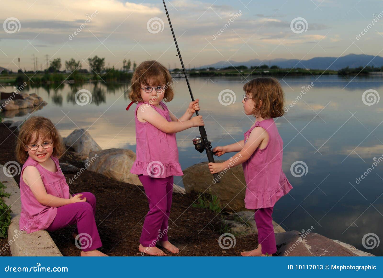 Triplets at the lake stock image. Image of line, dusk - 10117013