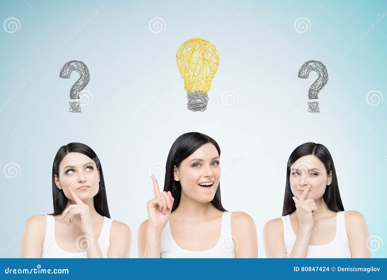 Triplets solving a problem stock photo. Image of blue - 80847424